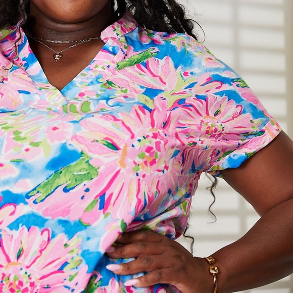 Double Take | Tops | New Double Take Preppy Floral Print Notched Neck ...